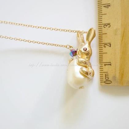 Super Cute Lucky Bunny Gold Long Necklace on Luulla