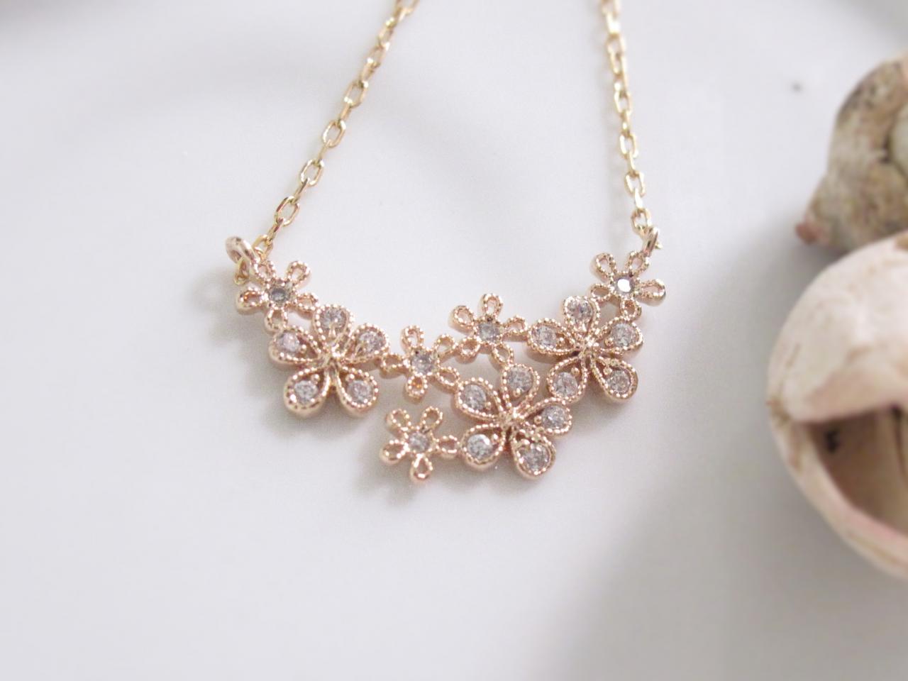 Eight Golden Flowers Inlay Aaa Zircon Floral Hang Necklace , Everyday ...