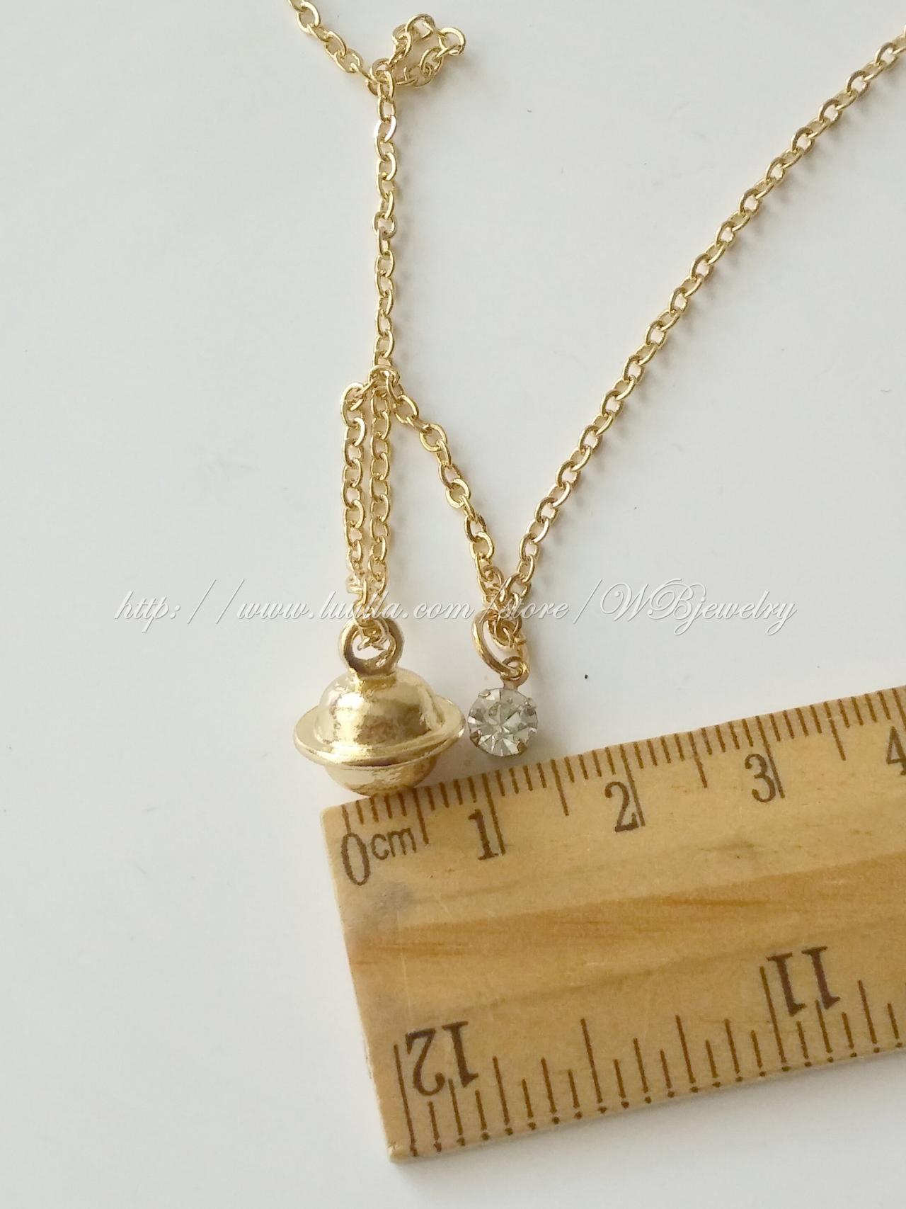 Gold-planet Saturn Asteroid Necklace on Luulla