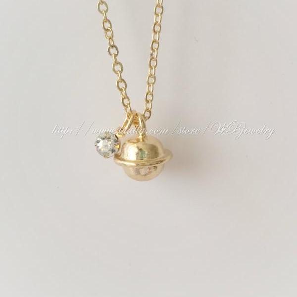 Gold-planet Saturn Asteroid Necklace on Luulla