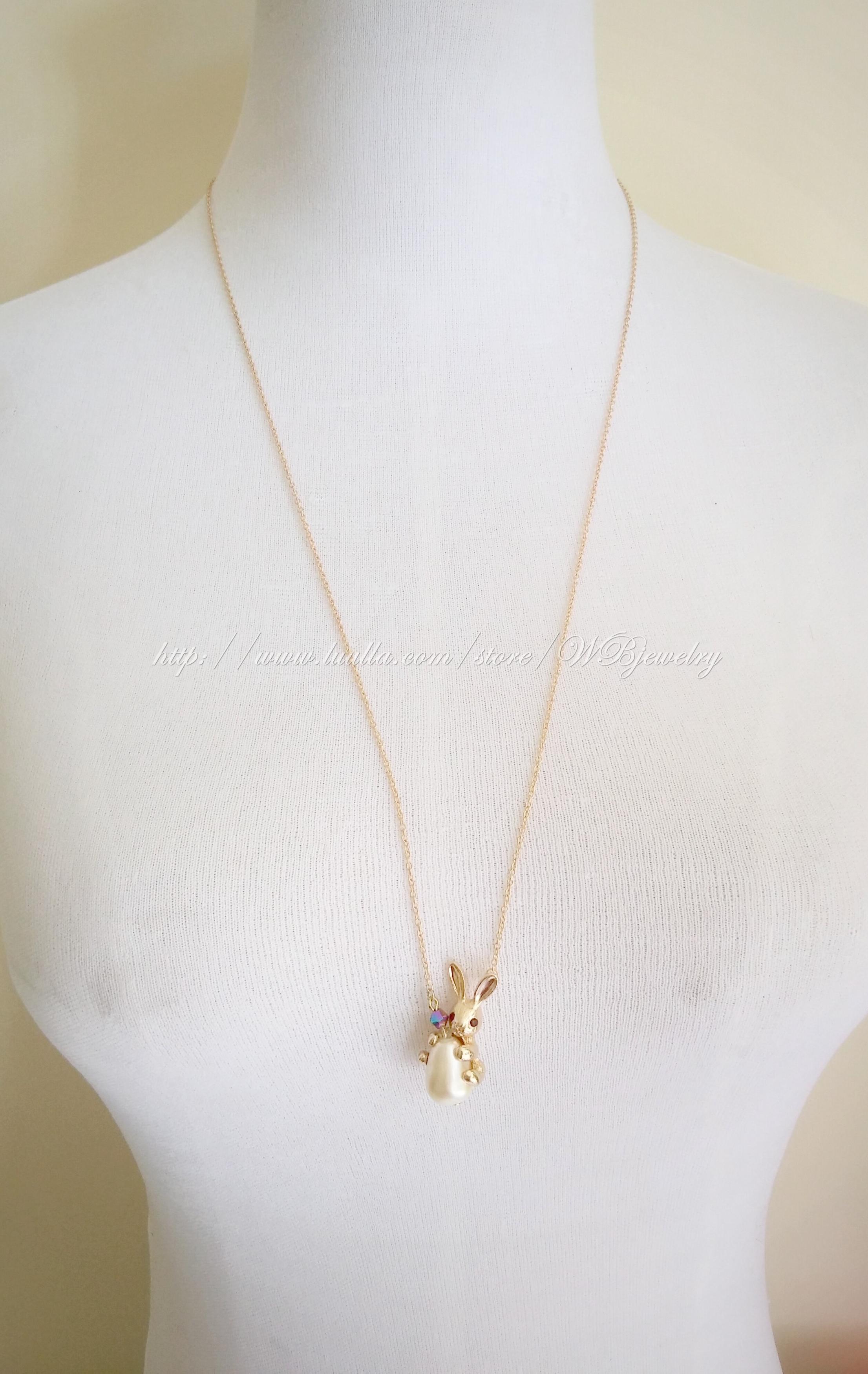 Super Cute Lucky Bunny Gold Long Necklace on Luulla